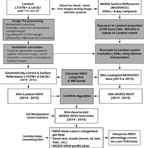 the workflow for processing and analysis of the landsat and modis data