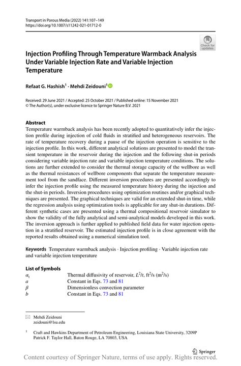 Injection Profiling Through Temperature Warmback Analysis Under