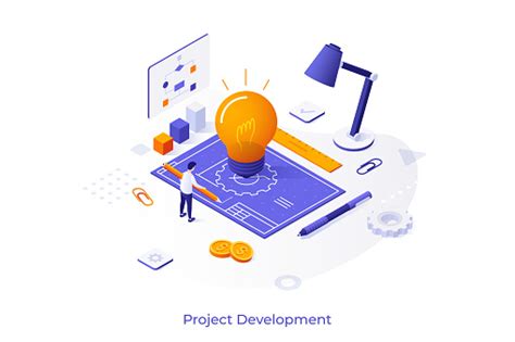 연필 드로잉 청사진 빛나는 전구 다이어그램 차트를 가진 남자와 개념적인 템플릿입니다 혁신적인 스타트업 프로젝트 개발을 위한 현장