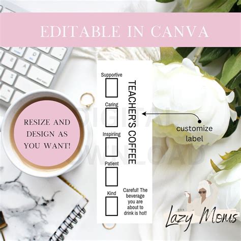 Editable Teacher Fuel Coffee Cup Label Custom Coffee Cup Label