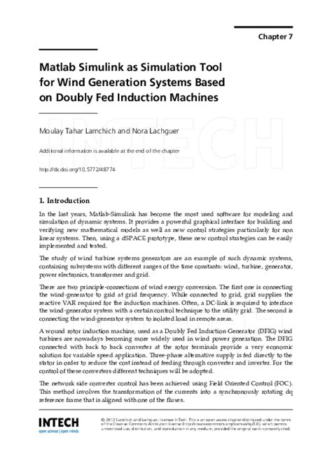 Pdf Matlab Simulink As Simulation Tool For Wind Generation Systems Based On Doubly Fed