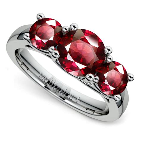 3 Ruby Gemstone Ring In White Gold