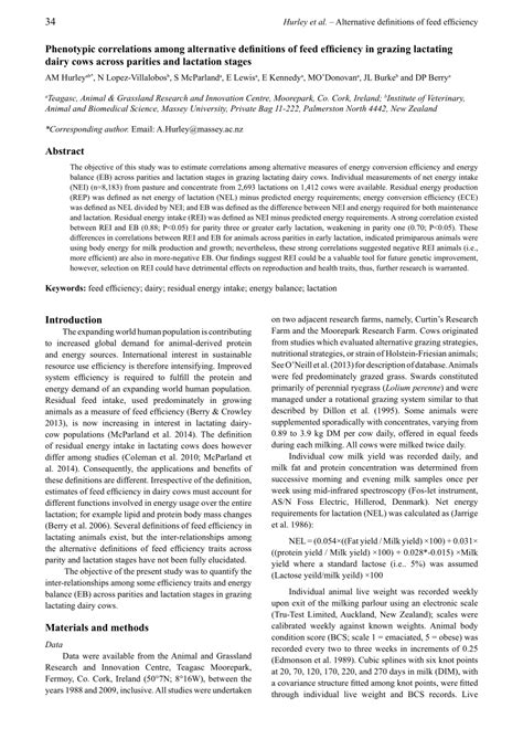 Pdf Phenotypic Correlations Among Alternative Definitions Of Feed