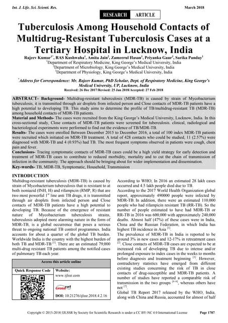 Tuberculosis Among Household Contacts Of Multidrug Resistant Tuberculosis Cases At A Tertiary