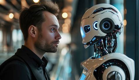 Premium Ai Image A Man Engaged In Conversation With A Robot Capturing