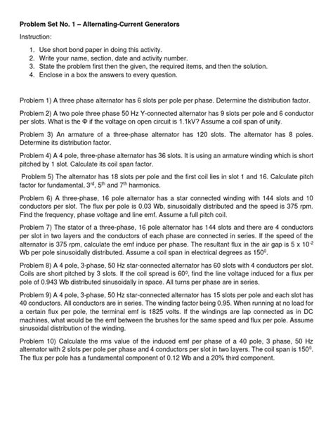 Problem Set 1 Pdf Inductor Electric Power Distribution