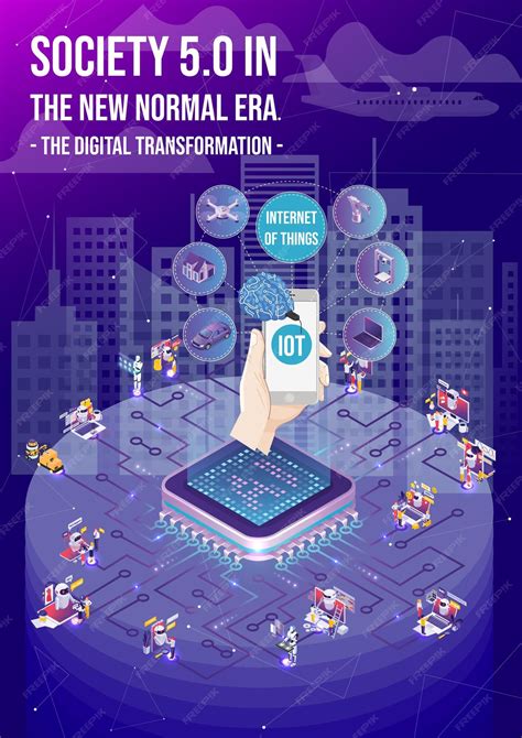 Premium Vector Poster Iot For Society 50 In Indonesian Purple Background Premium Vector Poster Iot For Society 50 In Indonesian Purple Background
