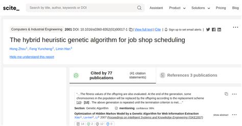 Citation Report The Hybrid Heuristic Genetic Algorithm For Job Shop Scheduling