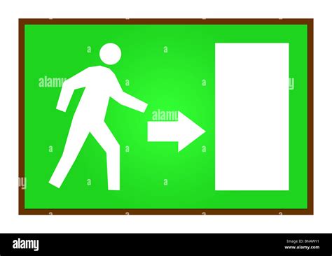Man Running On Green Exit Sign Isolated On White Background Stock Photo Alamy