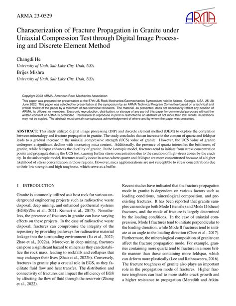 Pdf Characterization Of Fracture Propagation In Granite Under Uniaxial Compression Test