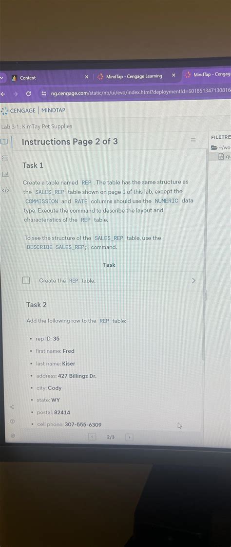 solved instructions page 2 ﻿of 3task 1create a table named
