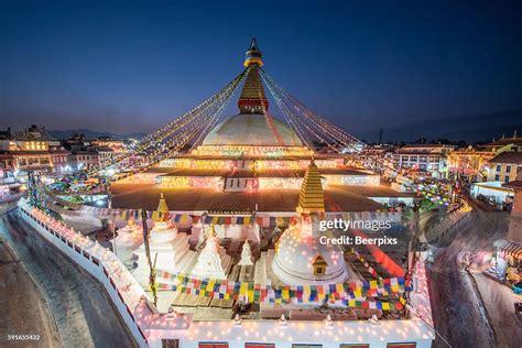 Twilight At The Boudhanath Stupa In Kathmandu Nepal High Res Stock