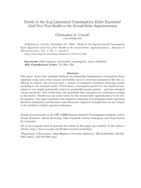 Pdf Death To The Log Linearized Consumption Euler Equation Dokumen Tips