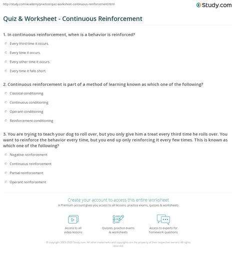 Quiz And Worksheet Continuous Reinforcement