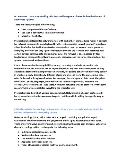 M1 Compare Common Networking Principles And How Protocols Enable The