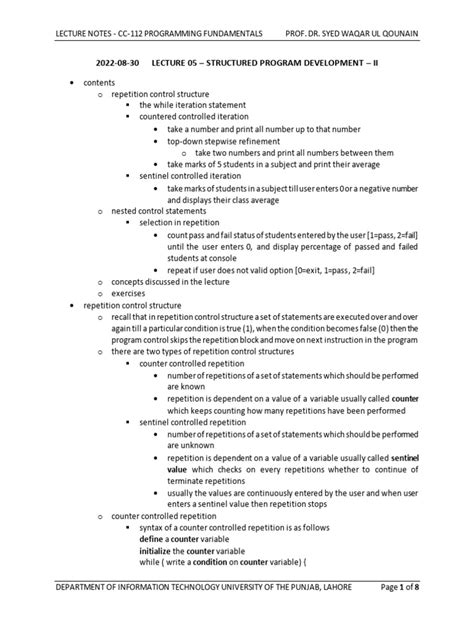 2022 08 30 Lecture 05 Structured Program Development Ii Pdf Control Flow Computer