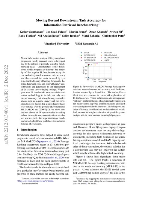 Pdf Moving Beyond Downstream Task Accuracy For Information Retrieval Benchmarking