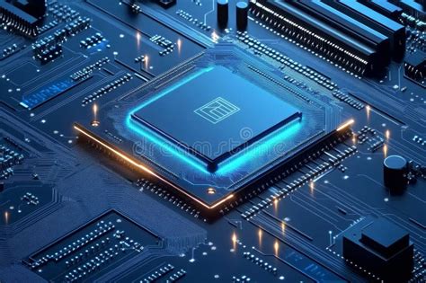 Cpu Processing Data On Motherboard Futuristic Technology And Computing