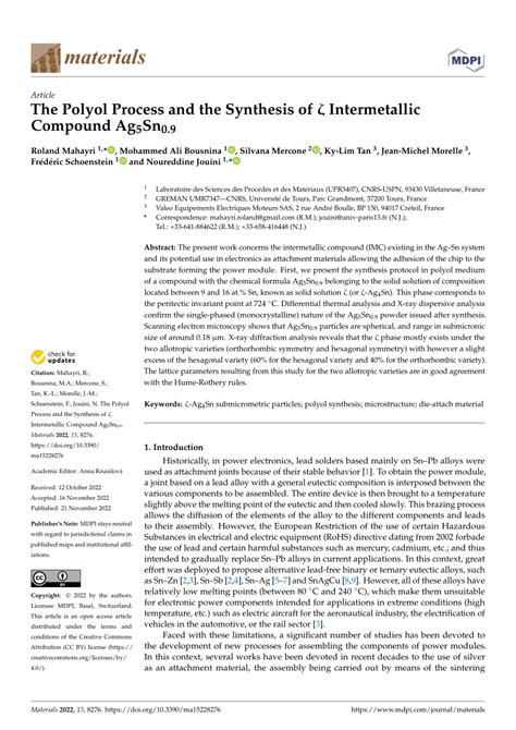 Pdf The Polyol Process And The Synthesis Of ζ Intermetallic Compound Ag5sn0 9
