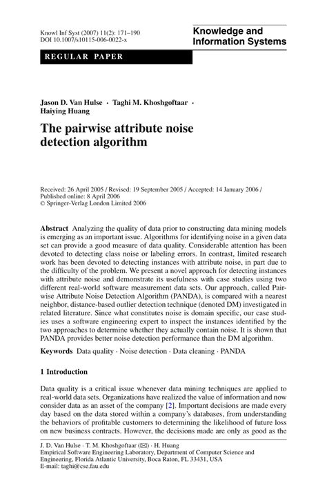 Pdf The Pairwise Attribute Noise Detection Algorithm