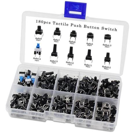Tactile Push Button Switch Micro Momentary Tact Assortment Kit 6x6 Push Button Switch 180pcs