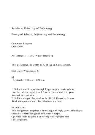 Swinburne University Of Technology Faculty Of Science E Docx