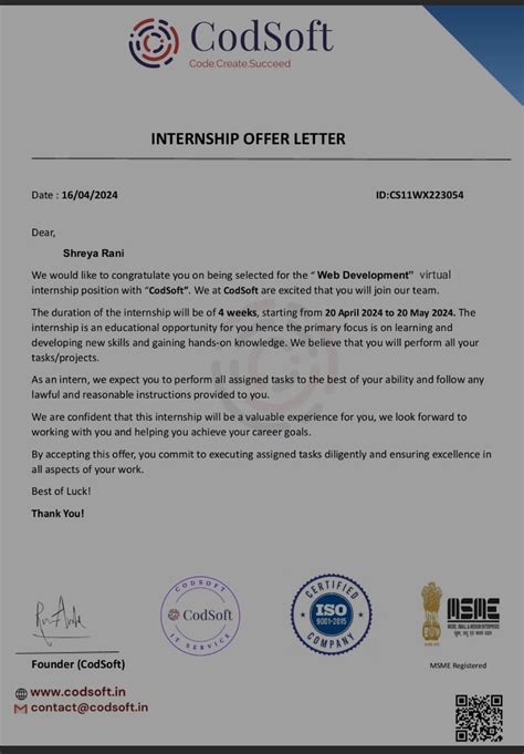 Shreya Rani On Linkedin Codsoft
