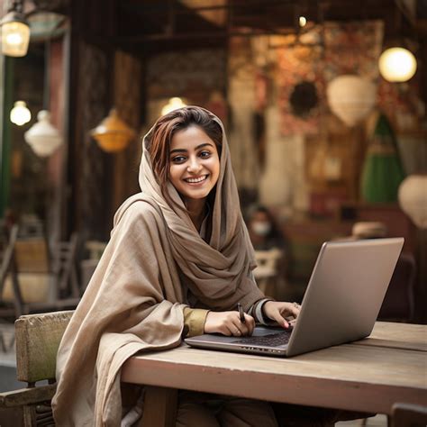 Premium Ai Image Beautiful Pakistani Girl Working On Laptop
