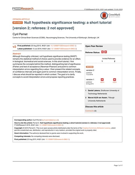 PDF Null Hypothesis Significance Testing A Short Tutorial