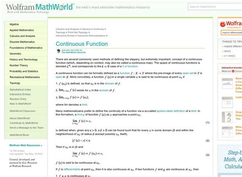 Wolfram Math World Continuous Function Handout For 9th 10th Grade