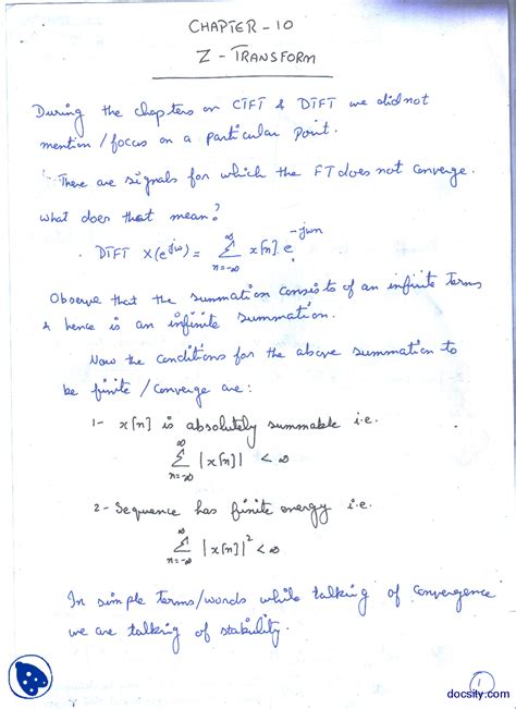 Z Transform Signals And Systems Lecture Handout Docsity