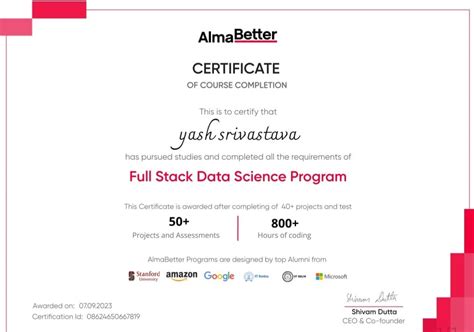 Completed Data Science Course Yash Srivastava Posted On The Topic