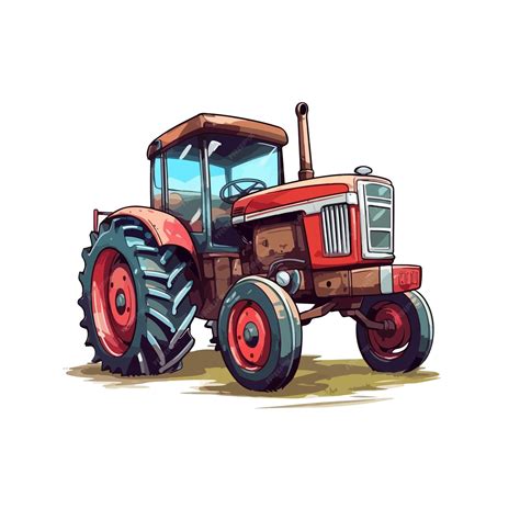 손으로 그린 만화 트랙터 그림 프리미엄 벡터