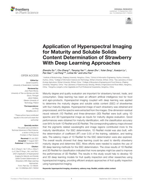 Pdf Application Of Hyperspectral Imaging For Maturity And Soluble Solids Content Determination