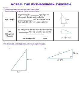 Pythagorean Theorem Notes With Key By JustYourMathTeacher TPT