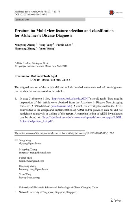 Pdf Erratum To Multi View Feature Selection And Classification For