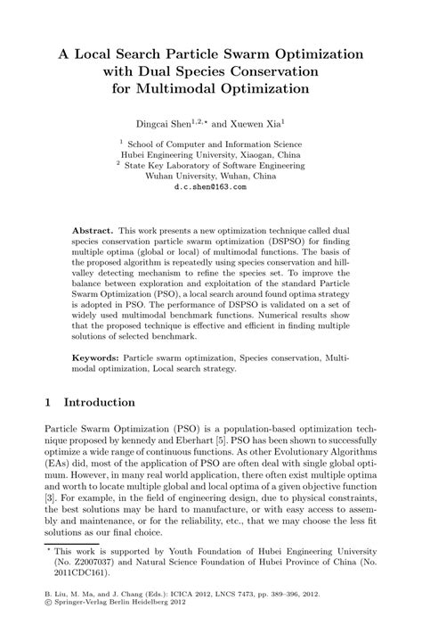 Pdf A Local Search Particle Swarm Optimization With Dual Species