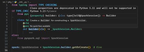 pyspark cannot access member getorcreate for type classproperty
