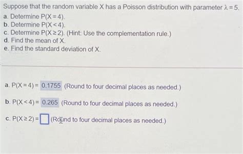 Solved Suppose That The Random Variable X Has A Poisson