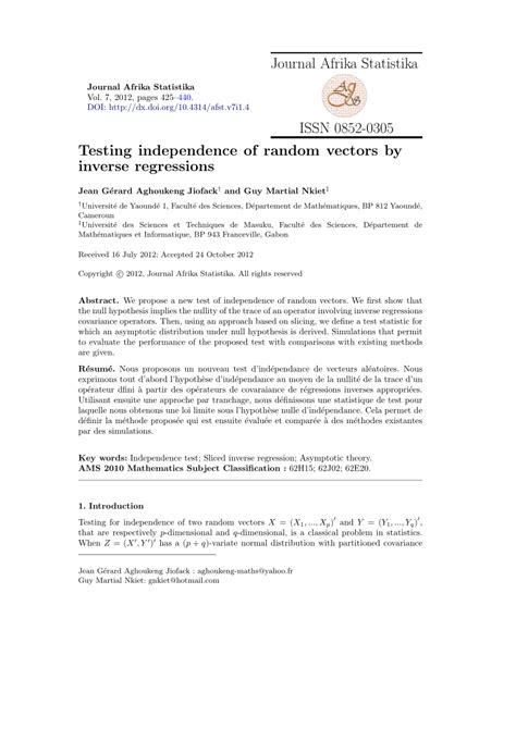 Pdf Testing Independence Of Random Vectors By Inverse Regressions