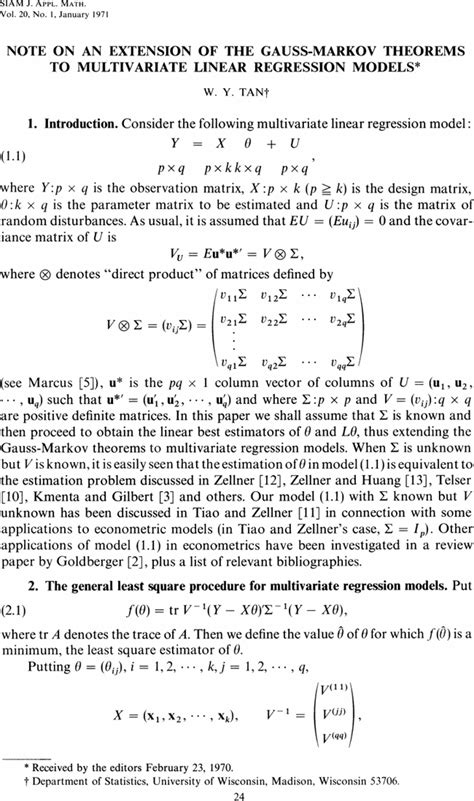 Note On An Extension Of The Gauss Markov Theorems To Multivariate Linear Regression Models