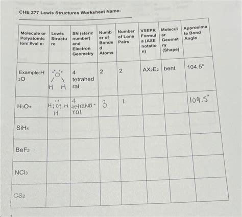 Solved CHE Lewis Structures Worksheet Name Molecule Or Chegg Com Chegg Com