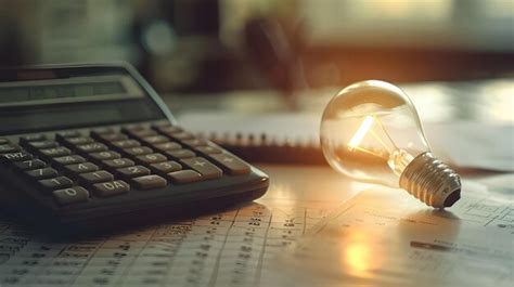 Miniature Bulb And Calculator On White Board Premium Ai Generated Image