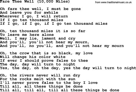 Joan Baez Song Fare Thee Well 10 000 Miles Lyrics