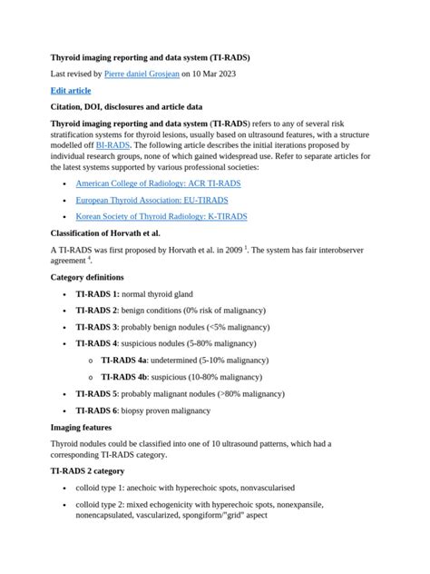 Thyroid Imaging Reporting And Data System Tirad Pdf Thyroid Medical Specialties