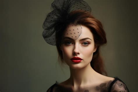 Premium Ai Image Elegant Veiled Cocktail Hat