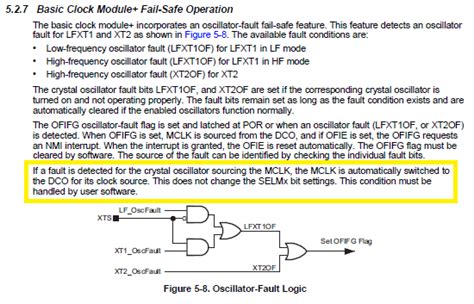 Msp430f2618 If The Smclk Source Fails Does Smclk Automatically Fall Back To Another Clock