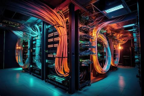 Premium Ai Image Cables Connected In A Big Server Room