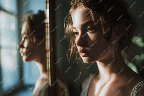 Premium Photo A Young Woman Looking Through A Camera With Impassive Face