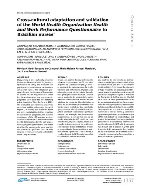 Pdf Cross Cultural Adaptation And Validation Of The World Health Organization Health And Work